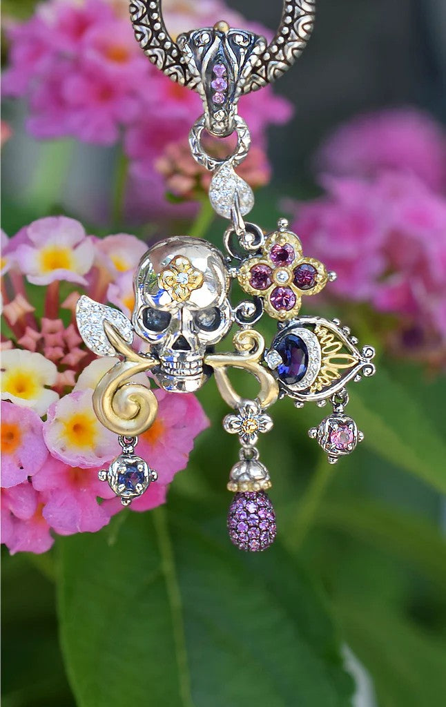 Peacock Skull Pendant – Diamonds, Pink Sapphire, Pink Tourmaline & Iol ...