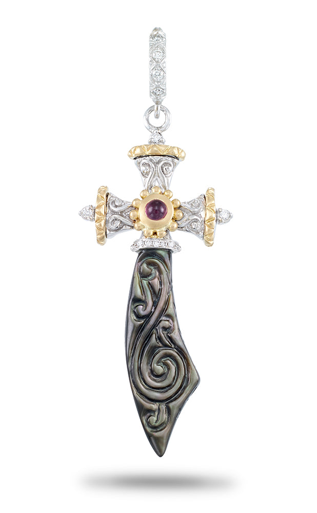 Dagger Charm – Diamond, Pink Tourmaline & Black Mother of Pearl ...