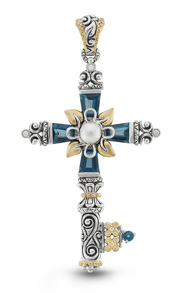 Ethereal Key Pendant – Diamond, London Blue Topaz & White Freshwater P ...