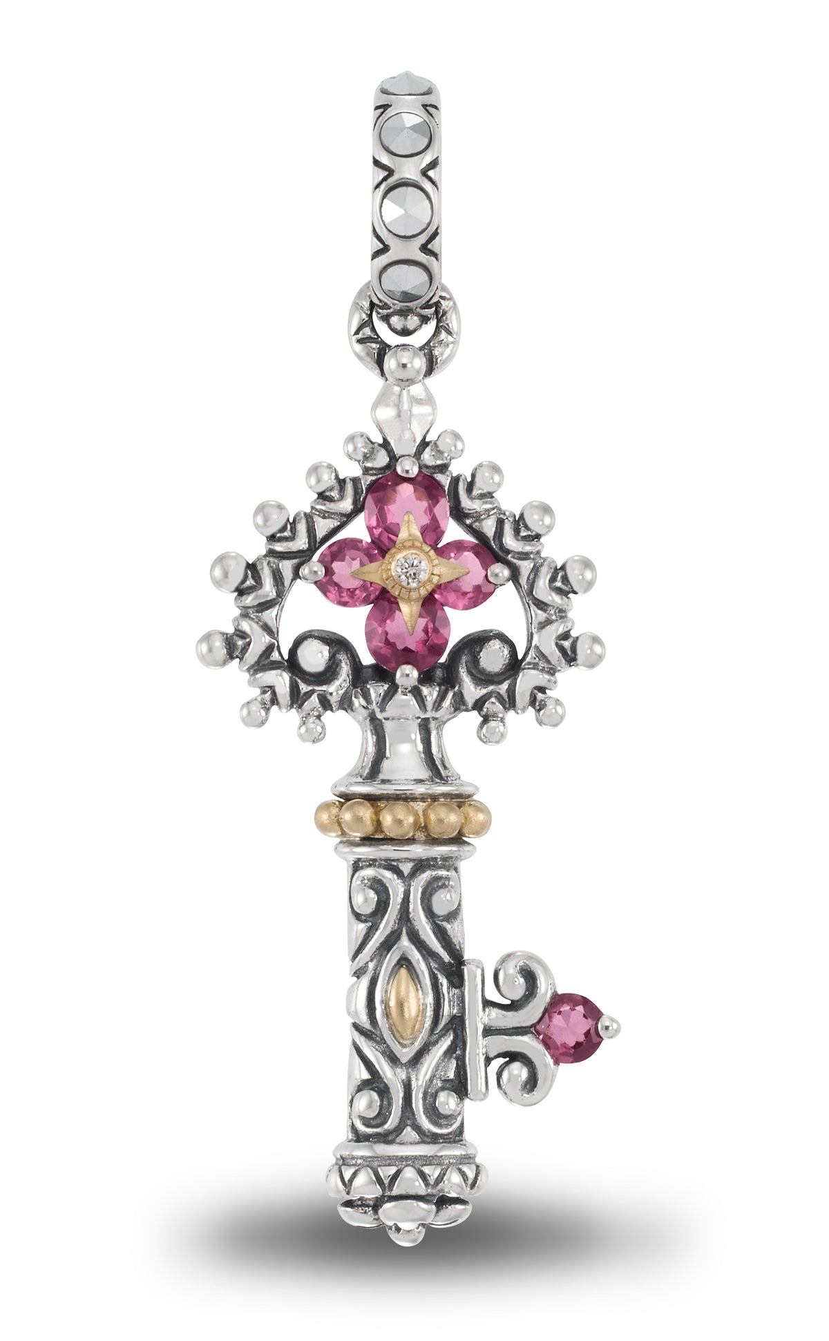 Key of Love Charm – Diamond, Pink Garnet & Hematite– Barbara Bixby