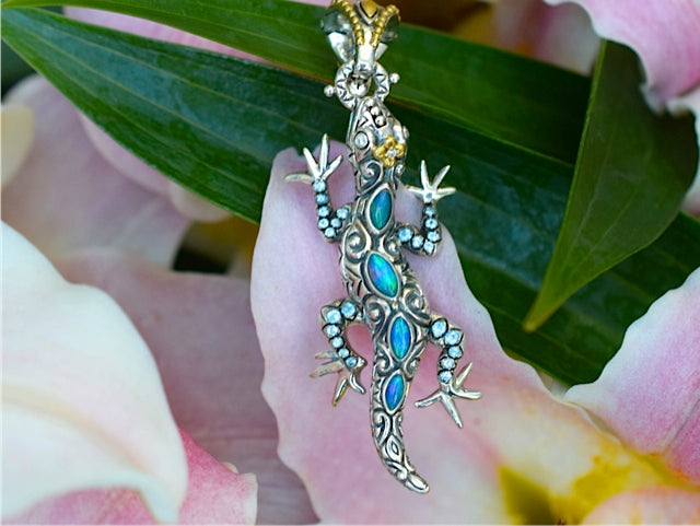 Gecko Pendant - Diamond, Opal & Blue Topaz – Barbara Bixby